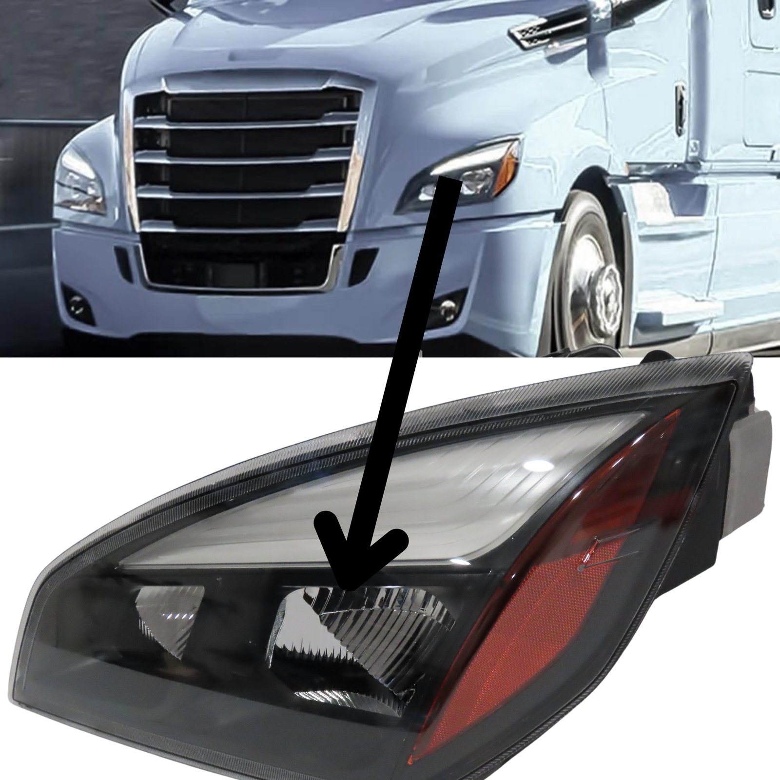 LH Head Lamp LED Black Freightliner Cascadia 2018+